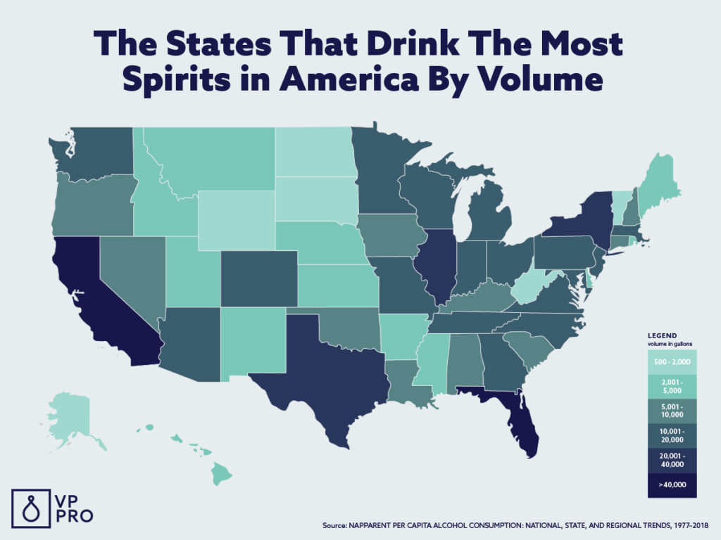 The States That Drink the Most Spirits in America [Map] | VinePair