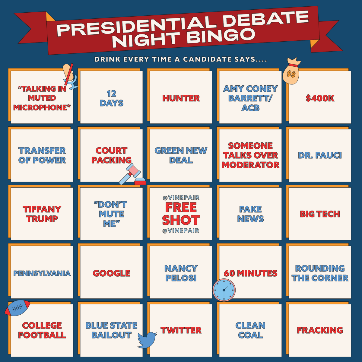 2020 Final Presidential Debate Bingo Card Drinking Game | VinePair