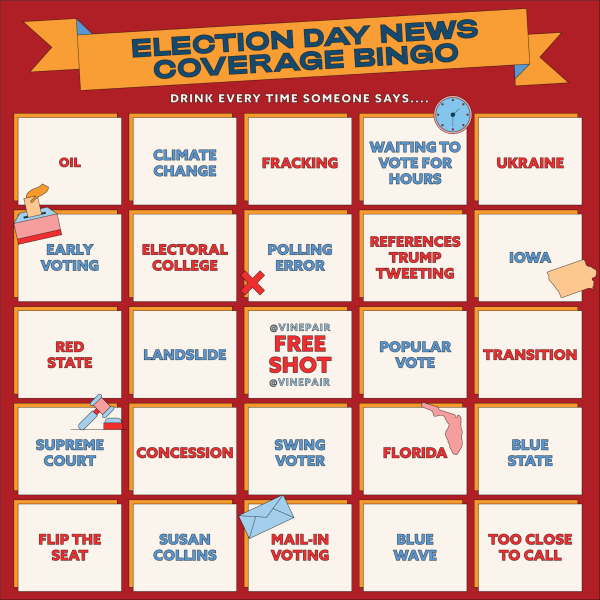 The Best 2020 Election Drinking Game | Election Night Bingo Card