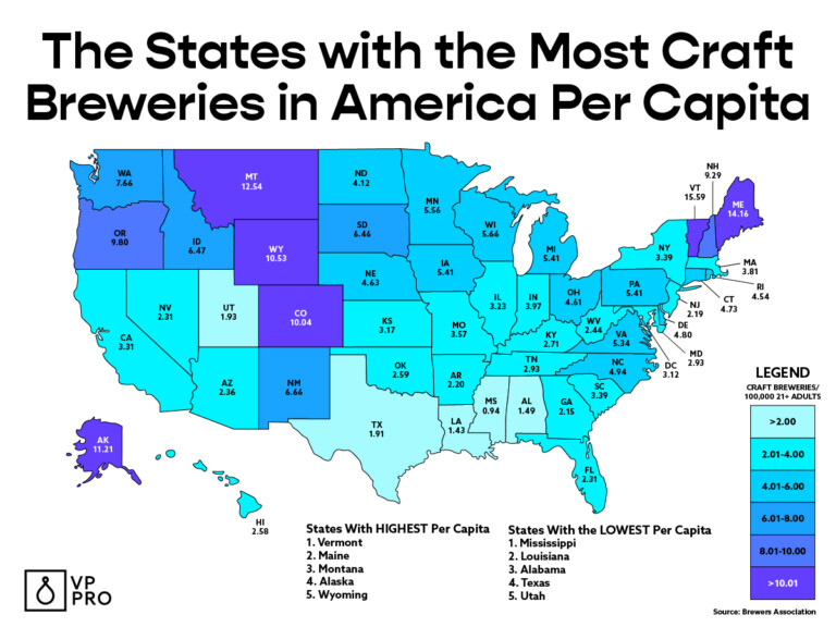 Mapped & Ranked: The States With the Most Craft Breweries in 2022 ...