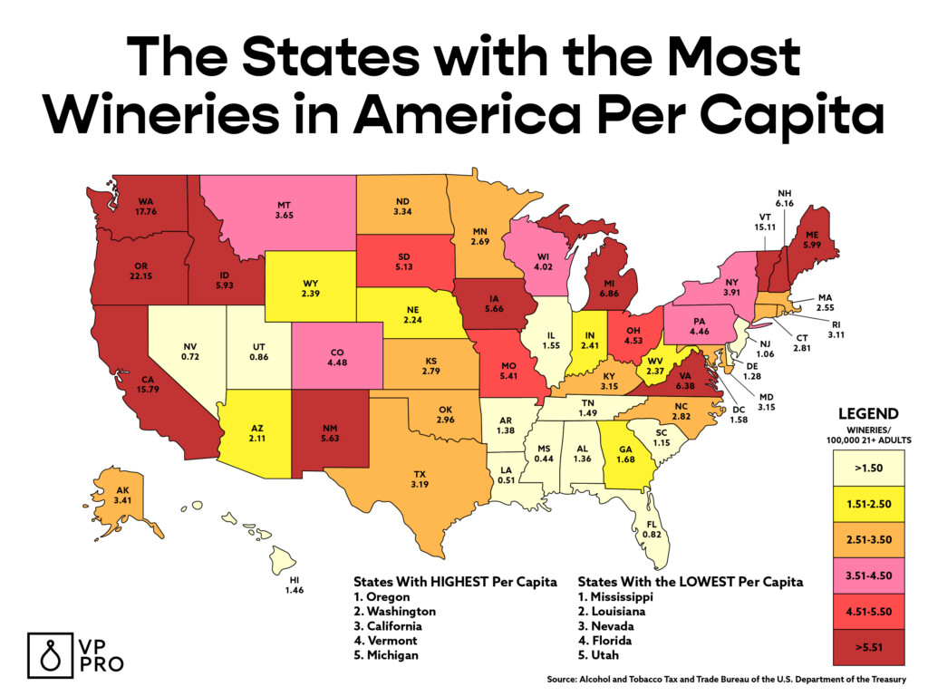 The States With the Most Wineries in 2023 [MAP] | VinePair