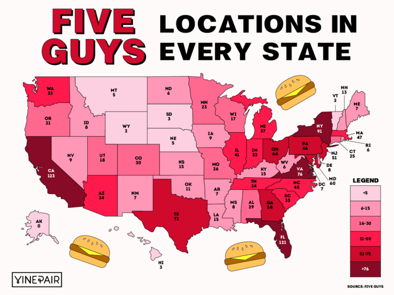 The Number of Five Guys in Every State [MAP] | VinePair
