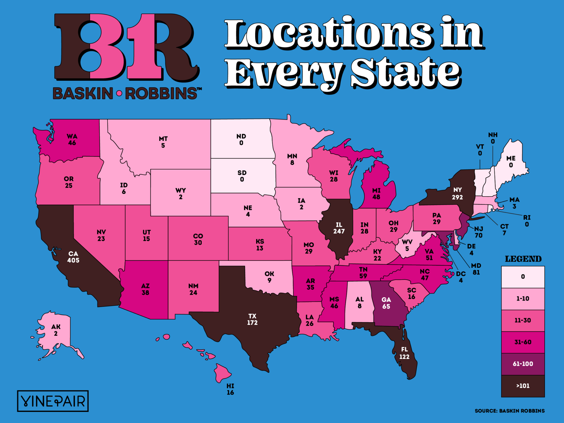 The Number of Baskin-Robbins in Every State [MAP] | VinePair