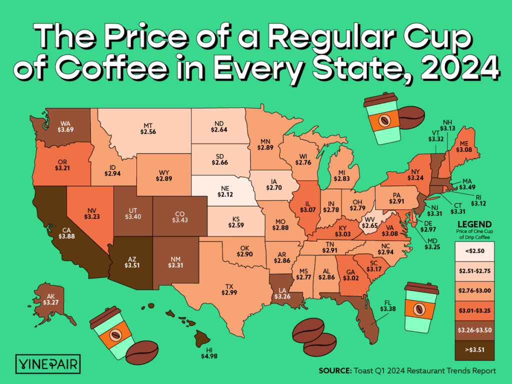 The Price of a Coffee in Every State [MAP] | VinePair